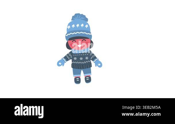 Happy Little Girl is Dancing. Winter Animation. Cute Character Enjoy ...