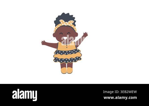 Cute Black Girl is Dancing. Children Animation. Cute Character Have Fun ...