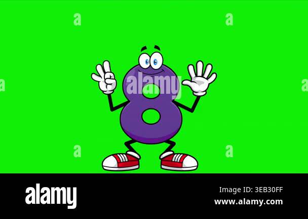 Funny Purple Number Eight 8 Cartoon Character Showing Hands Number ...