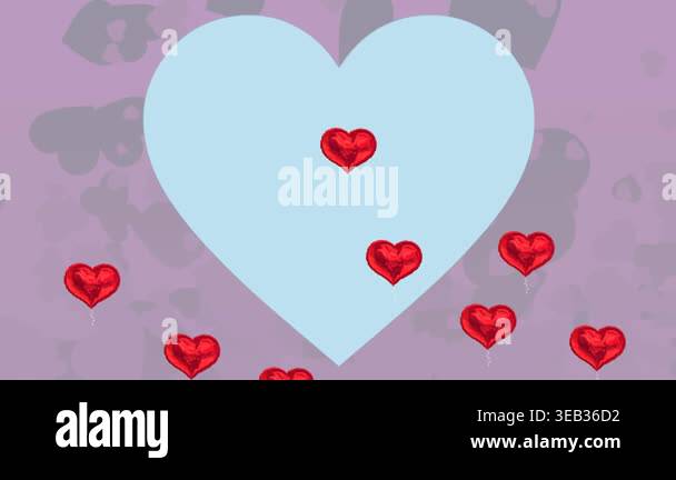 Animation of heart icons over hearts. social media and communication ...