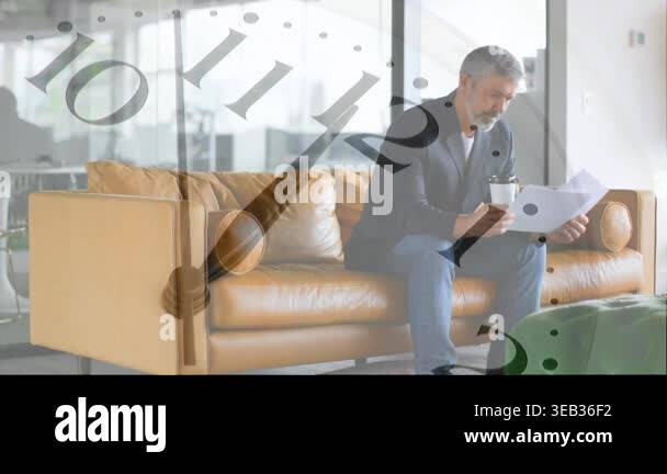 Animation of stay safe text over father and daughter using laptop ...