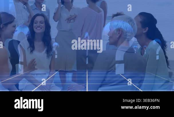 Animation of question marks over happy diverse businesspeople talking ...