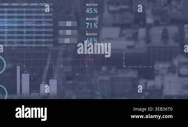 Animation of graphs and data on digital screen. Data processing ...