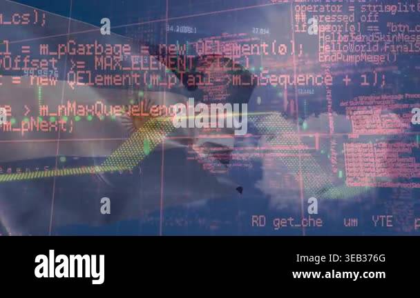 Animation of data processing over caucasian woman wearing face mask ...