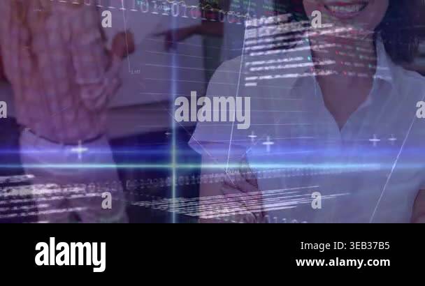 Animation of graphs and data processing over caucasian businesswoman ...