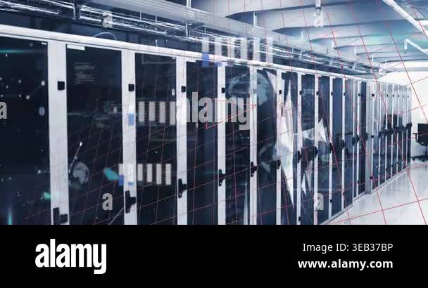 Animation of binary coding and data processing over computer servers ...