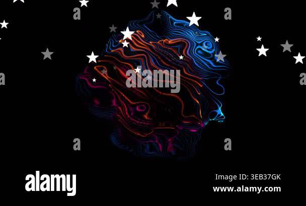 Animation of star icons falling over colorful digital waves against ...