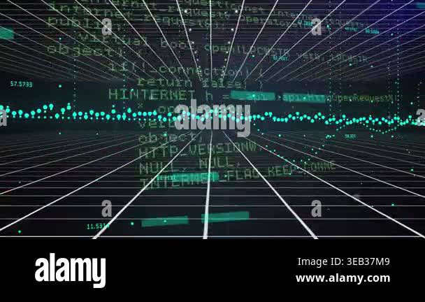 Animation of graphs and data processing in black and violet digital ...