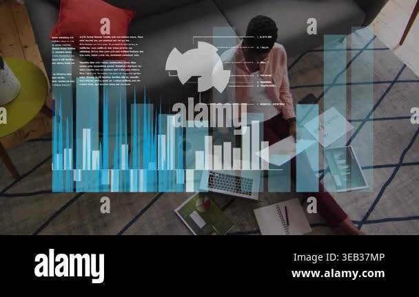Animation of data processing over african american businesswoman using ...
