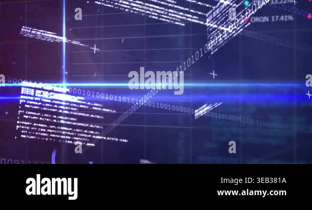 Animation of glowing blue stripes and grid. Global business finances ...