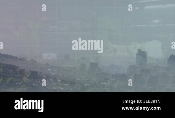 Animation of financial graphs and data over cityscape. Global finance ...