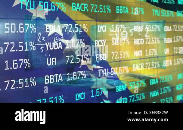 Animation of data processing over woman using laptop. Global business ...