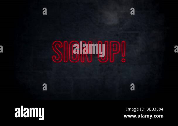 Animation of neon red sign up text banner against textured black ...