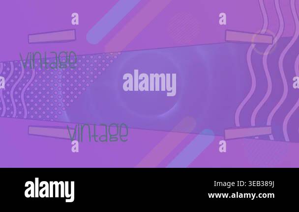 Animation of vintage, waves and triangles over violet background ...