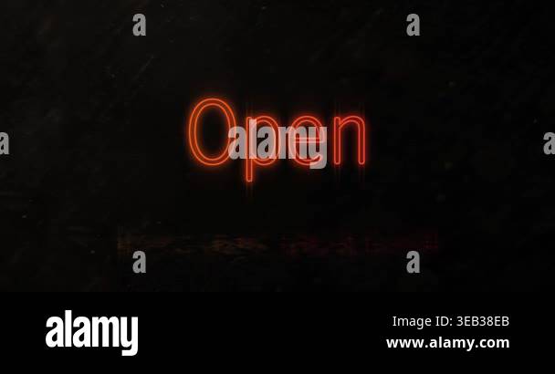 Animation of open text over black background. social media and digital ...
