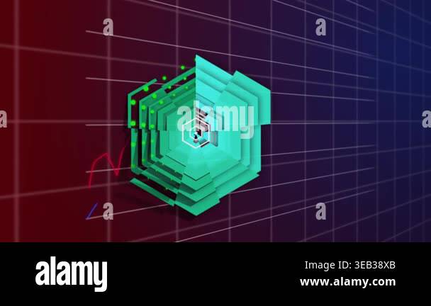 Animation of data processing on black background. social media and ...