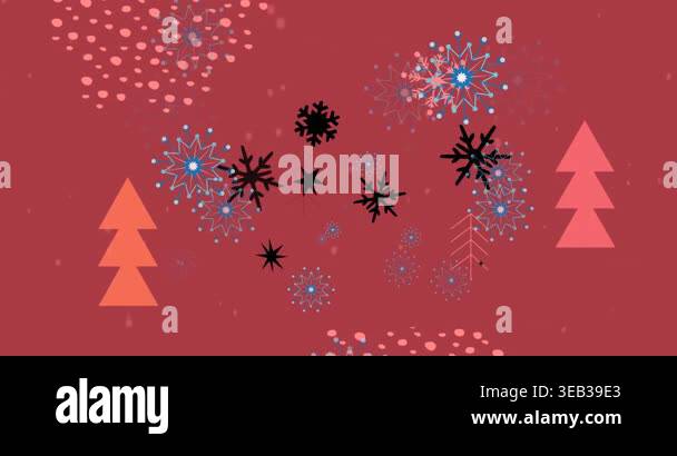 Animation of snow falling over christmas decoration and pattern ...