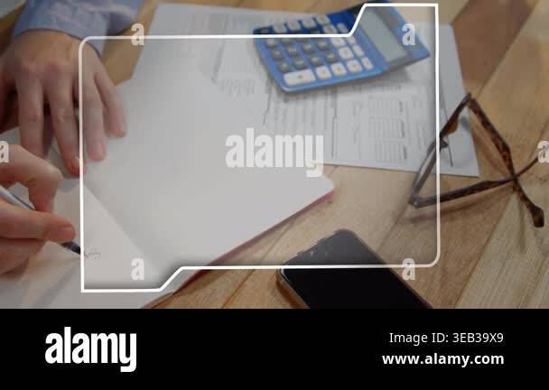 Animation of file icon over hands taking notes. Global education ...