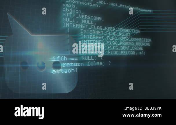 Animation of computer data processing over circuit board. Global ...