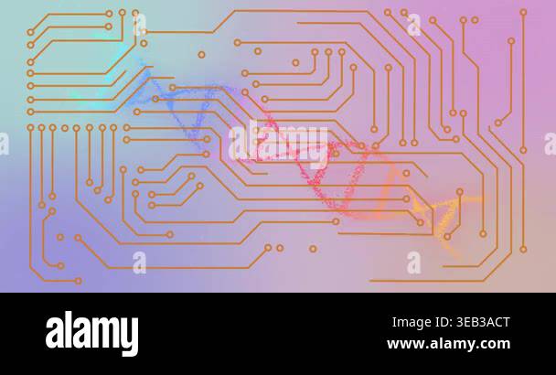 Animation of dna strand spinning over computer circuit board. global ...