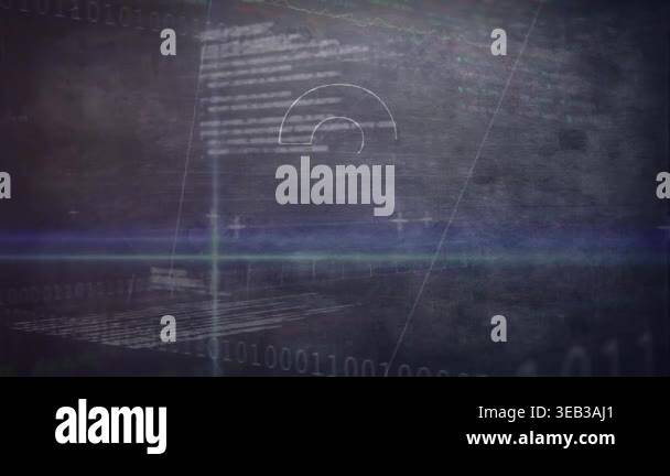 Animation of financial data processing with binary coding and question ...