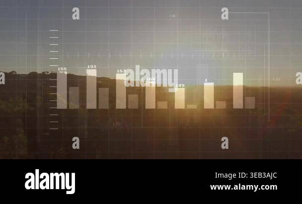 Sun rising initiating bar charts mirroring as line graph and histogram ...