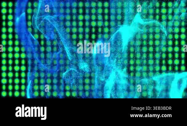 After pause, cyan ribbon entering, splitting, expanding across green ...