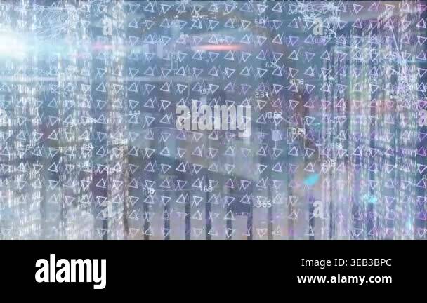 Animation of moving lines with triangles, blue lens flare between bar ...