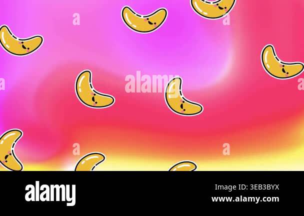 Animation of yellow shapes falling on yellow to pink background. Colour ...