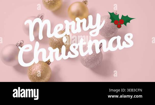 Animation of merry christmas text banner over christmas bauble ...