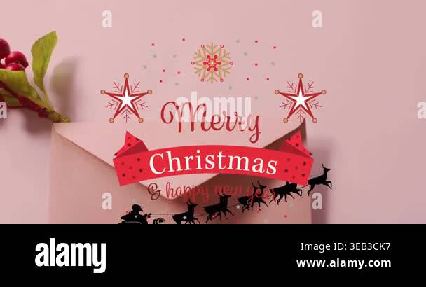 Animation of christmas greetings text over santa claus, envelope and ...