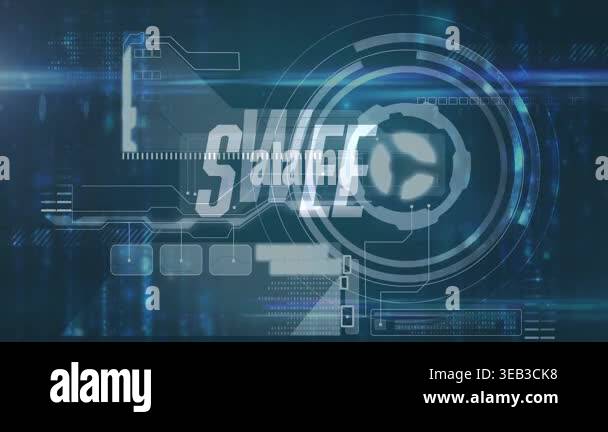 Animation of data processing over sweet text. global business and ...