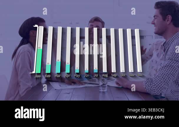 Animation of world map and data processing over business people walking ...