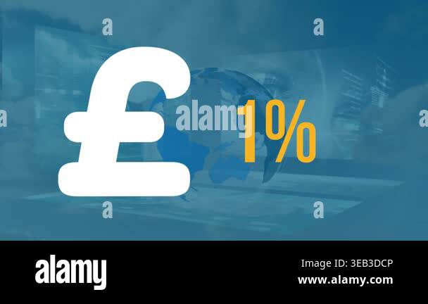 Animation of pound symbol with percents growing over globe and data ...