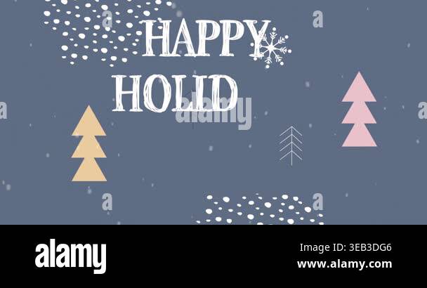 Happy Holidays text animation over snowflakes and colorful trees on ...