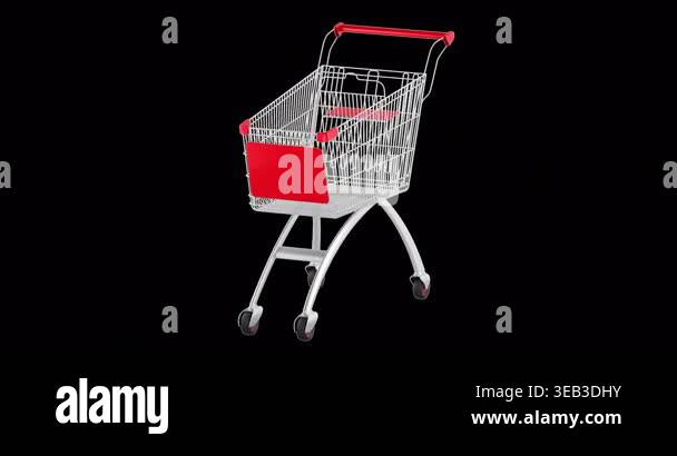 Empty shopping cart, rotation animation seamlessly loopable. 3D ...