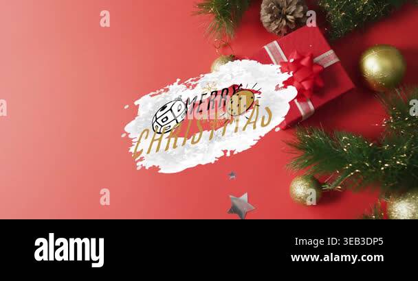 Animation of christmas greetings text over christmas decorations ...