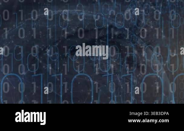 Animation of binary coding data processing over background. Global ...