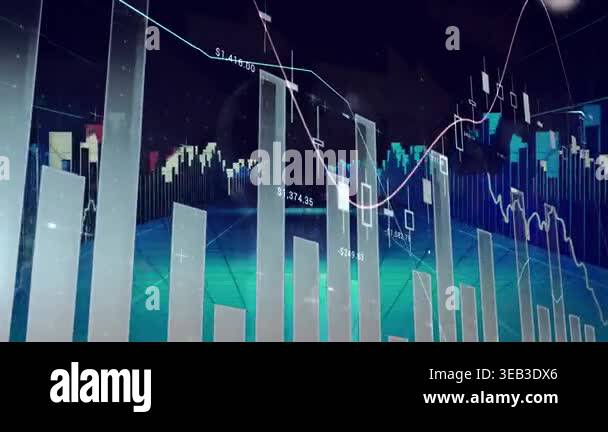 Animation of graph over data processing on black background. Global ...