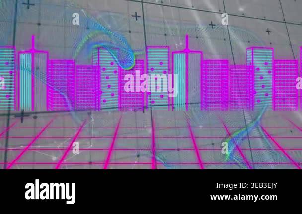Financial data and graphs over warehouse finance and circular grid ...