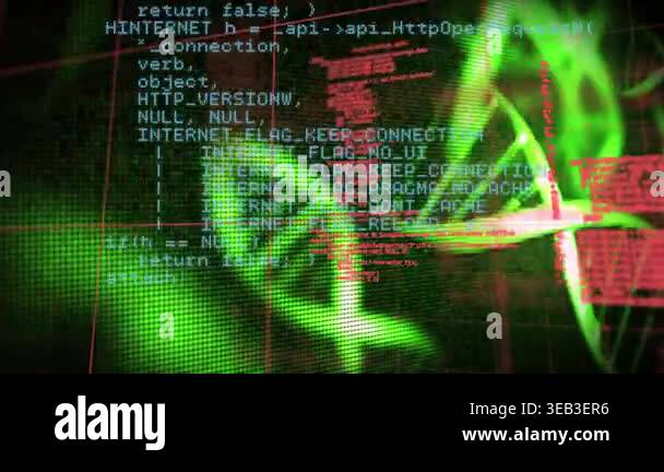 Animation of dna helix rotating over computer code and digital data ...