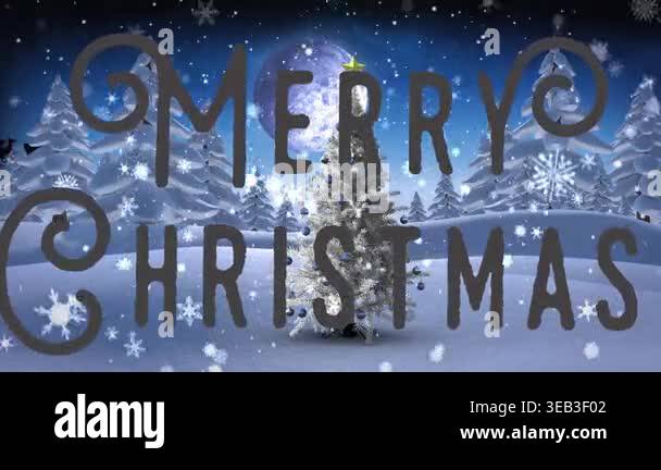 Animation of snowflakes over merry christmas text banner against ...