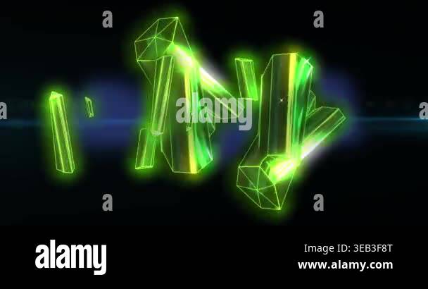 Animation of green diamonds in black space with lights. Colour, shape ...