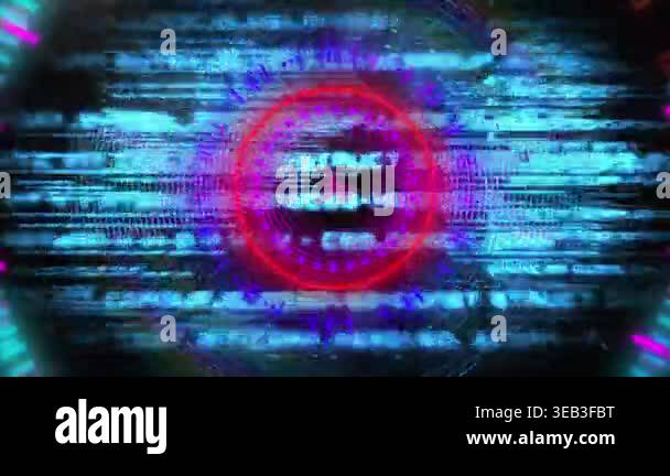 Animation of circles and data processing on black background. global ...