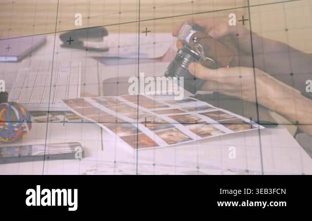 Animation of data processing over caucasian businessman with camera ...