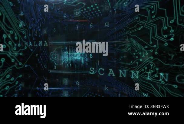 Animation of security padlock and data processing over black background ...
