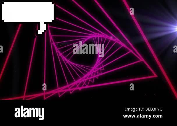 Animation of glowing pink kaleidoscopic shapes over black background ...