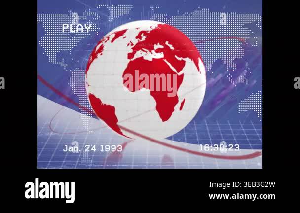 Animation of globe spinning with network of connections and world map ...