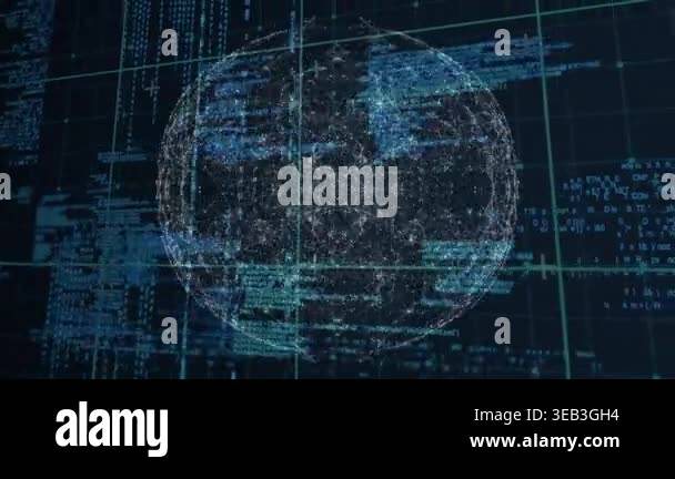 Animation of network of connections and data processing over green ...