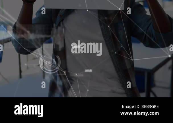 Animation of network of connections over african american male student ...